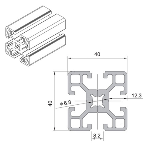 6060 Aluminum Extruded Profile 40x40 T Slot Anodised Aluminium Extrusions